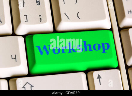 Green computer button and text Workshop , subscribe now on white ...