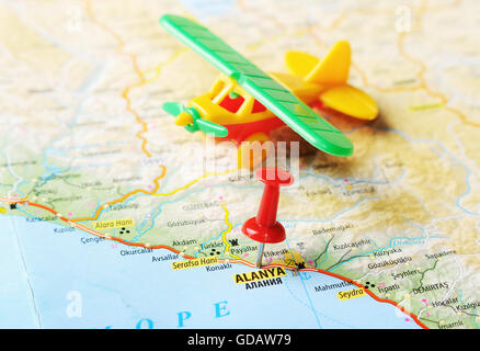 Close up of Alanya ,Turkey map with red pin - Travel concept Stock ...