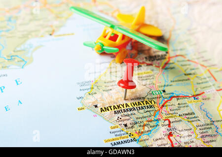 Close up of Antakya Hatay ,Turkey map with red pin - Travel concept ...