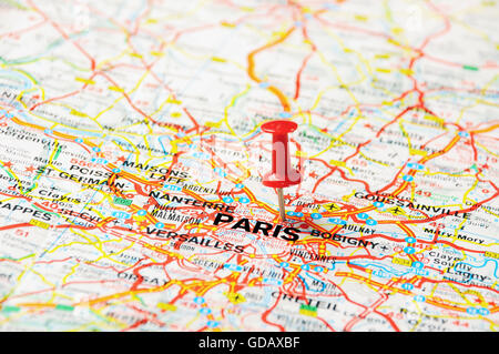 Map Pin pointing to Paris , France on a road map Stock Photo - Alamy
