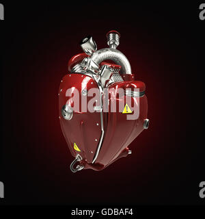 Diesel punk robot techno heart. engine with pipes, radiators and glossy ...