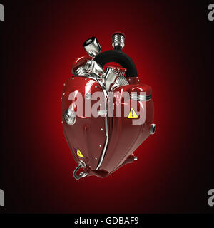 Diesel punk robot techno heart. engine with pipes, radiators and glossy ...