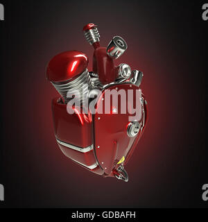 Diesel punk robot techno heart. engine with pipes, radiators and glossy ...