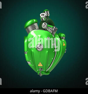 Diesel punk robot techno heart. engine with pipes, radiators and glossy ...