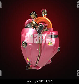 Diesel punk robot techno heart. engine with pipes, radiators and glossy ...