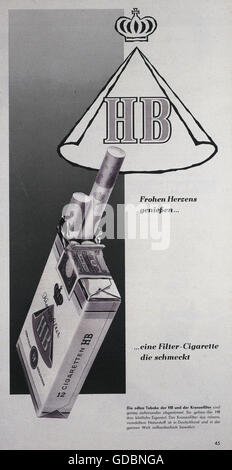 advertising, tobacco, cigarettes, advert for HB cigarettes, from a ...