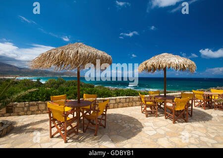 Restaurant at Falasarna Beach, West Coast, Crete, Greece Stock Photo ...