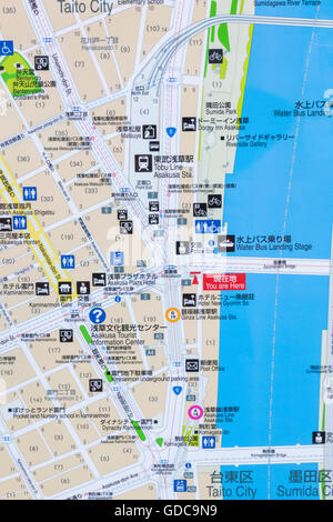 Japan, Honshu, Tokyo, Asakusa, Bilingual Map of the Asakusa Area Stock ...