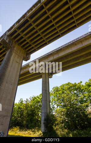 Double bridge wooden supports high Stock Photo - Alamy