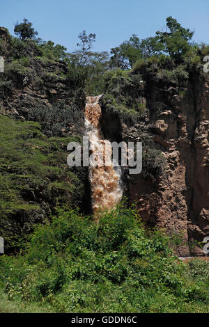 View of Waterfall, River draining into lake, Makalia Waterfall, Lake ...