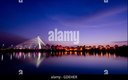 Putrajaya, Malaysia, illuminated Seri Wawasan Bridge. View on one of ...