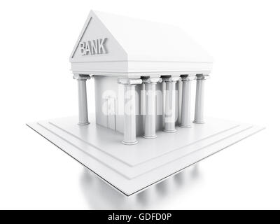 3d renderer image. Bank building against isolated white background ...