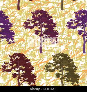Summer forest landscape seamless pattern. Trees endless background ...