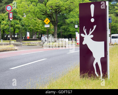 deer warning sign at Nara park Nara Japan Stock Photo - Alamy