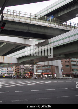 Elevated sections of the Hanshin Expressway in downtown Osaka Stock ...