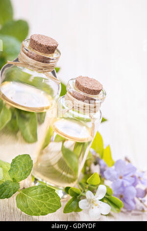 Bottle of mint essential oil Stock Photo - Alamy