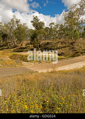 Road crossing Maranoa River, merely a pool of water during drought ...