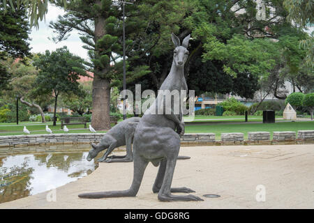 A bronze sculpture of a kangaroo in the CBD of Perth, Western Australia ...