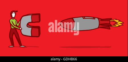 Cartoon illustration of a flying missile with funny apology message or ...