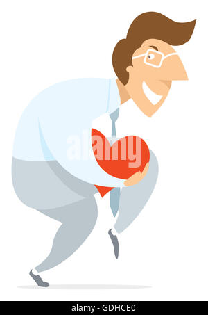 Cartoon illustration of mischievous man hiding a gift Stock Photo - Alamy