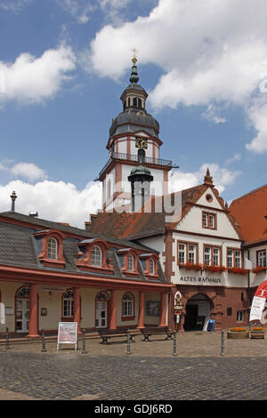 City Hall and Protestant Church, Erbach, Odenwald, Hesse, Germany Stock ...
