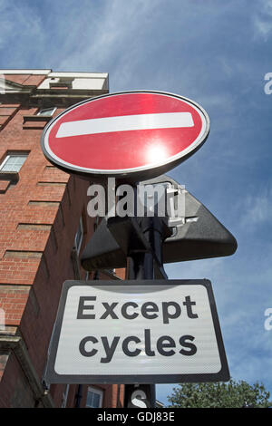 "No Entry" sign "Except cycles", UK Stock Photo - Alamy