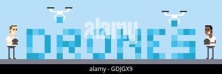Pixel Art Image Of Man Flying Drone Using Remote Control Stock Vector ...