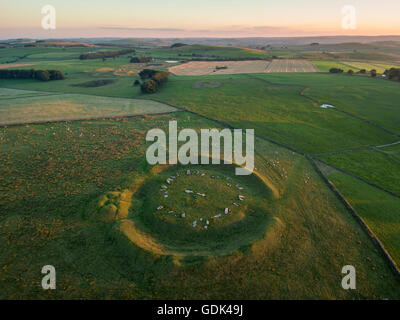 Aerial view of Arbor Low neolithic stone circle, Peak District ...