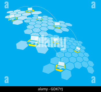 Cartoon illustration diagram of communication network technology Stock ...
