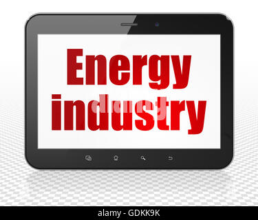 Manufacuring concept: Tablet Computer with Industry Building on display ...