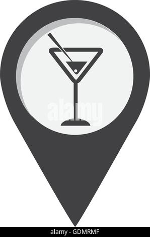 Cocktail bar GPS map location simple icons in color rounded square ...