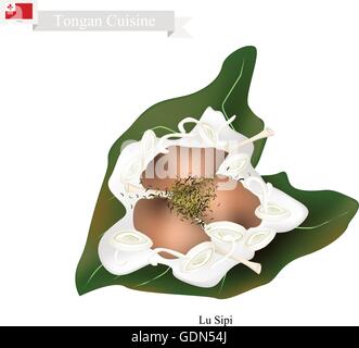 Tongan Cuisine, Illustration of Lu Sipi or Traditional Lamb, Chicken or ...