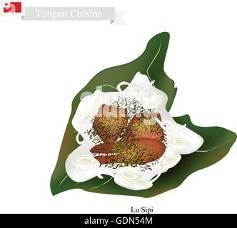 Tongan Cuisine, Illustration of Lu Sipi or Traditional Lamb, Chicken or ...