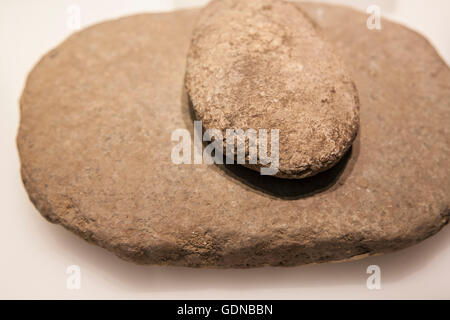 Neolithic saddle quern grinding stone in situ, Tassili N'Ajjer, South ...