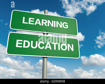Education on Green Highway Signpost Stock Photo - Alamy
