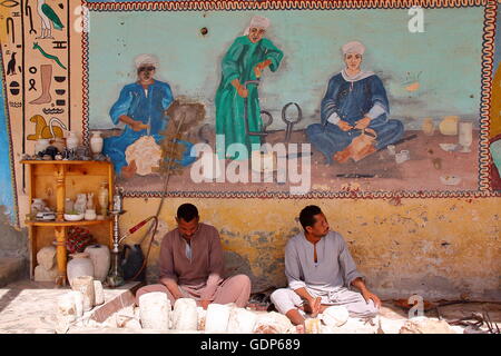 Alabaster factory on the west bank of the Nile River Luxor Egypt Stock ...
