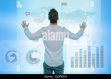 Man preparing presentation on graphical screen, rear view Stock Photo ...