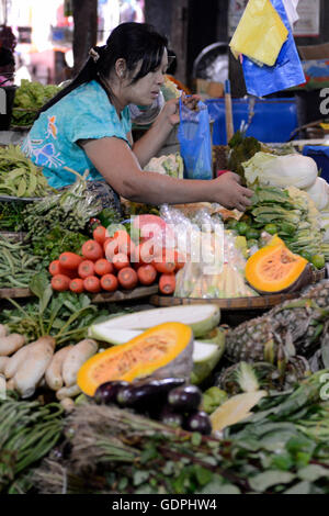 the municipal market in the city of Myeik in the south in Myanmar in ...