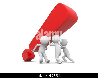 Three 3d men pushing red question mark Stock Photo - Alamy