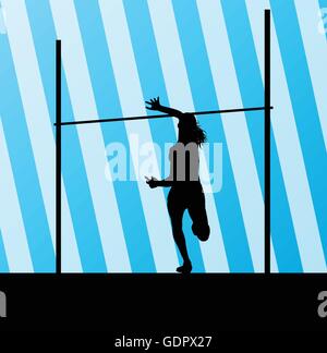 High jump woman vector abstract background concept with color splashes ...