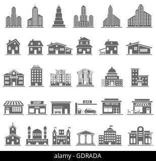 Building set icons in black style. Big collection of building vector ...