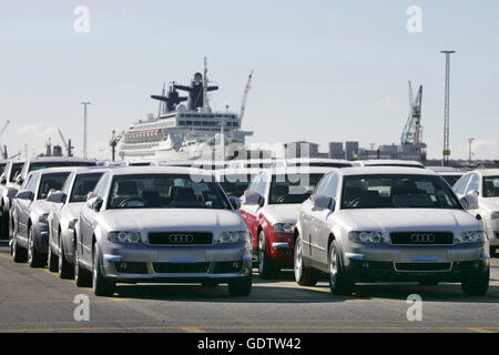 Transport of Audi cars for exportation in the port of Bremerhaven Stock ...