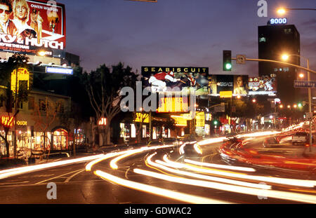 View of the Sunset Strip with cars and billboards in West Hollywood, CA ...
