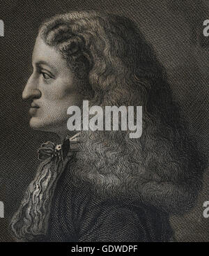 King Charles II of Spain (1661-1700). Portrait. Engraving, 19th century ...