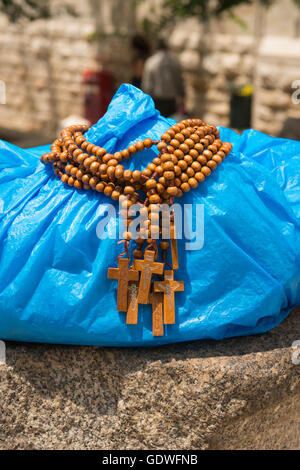 Israel, Sea of Galilee, a wooden cross marks the site of Dalmanutha in ...