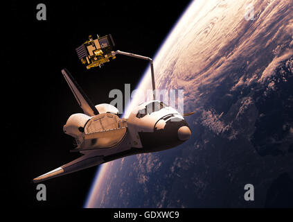 Space shuttle deploying satellite Stock Photo - Alamy