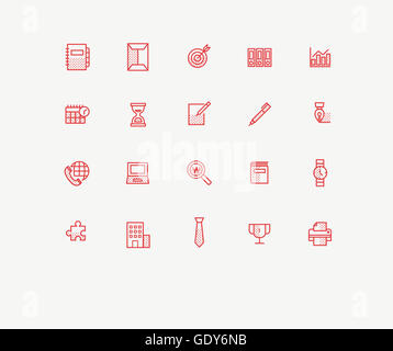Set of red line icons related to economy Stock Photo - Alamy