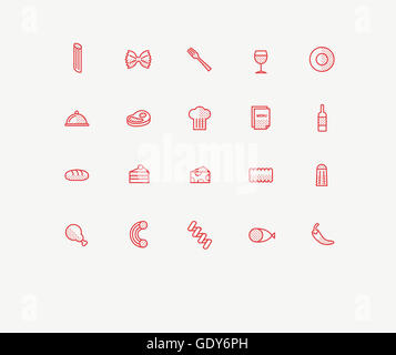 Set of red line icons related to music Stock Photo - Alamy