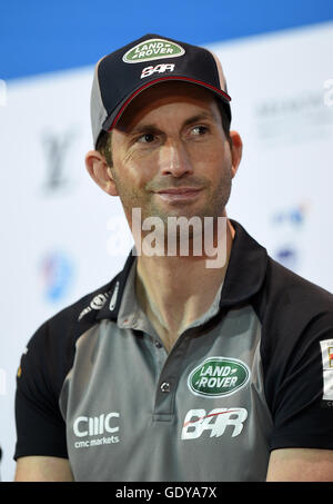 Sir Ben Ainslie, helmsman on INEOS Britannia, the British challenger ...