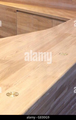 Detail of wooden reception. Turnmill Building, London, United Kingdom ...